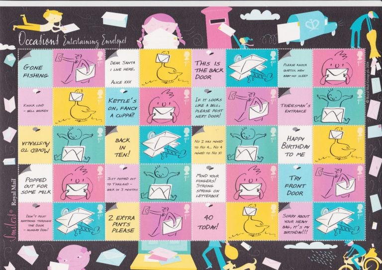 Smilers Sheet LS18 Entertaining Envelopes Royal Mail - GB Stampline